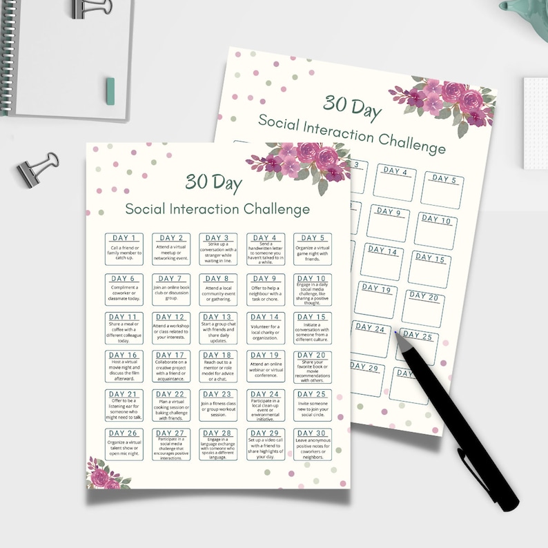 30 Day Social Interaction Challenge: Activity Ideas (digital Download ...