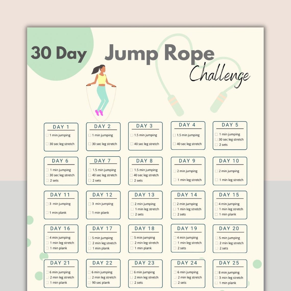 30 Day Jump Rope Challenge Digital Fitness Planner Body - Etsy Canada