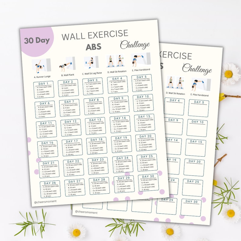 30 Day Abs Wall Exercise Challenge Printable | Abs Workout Planner ...