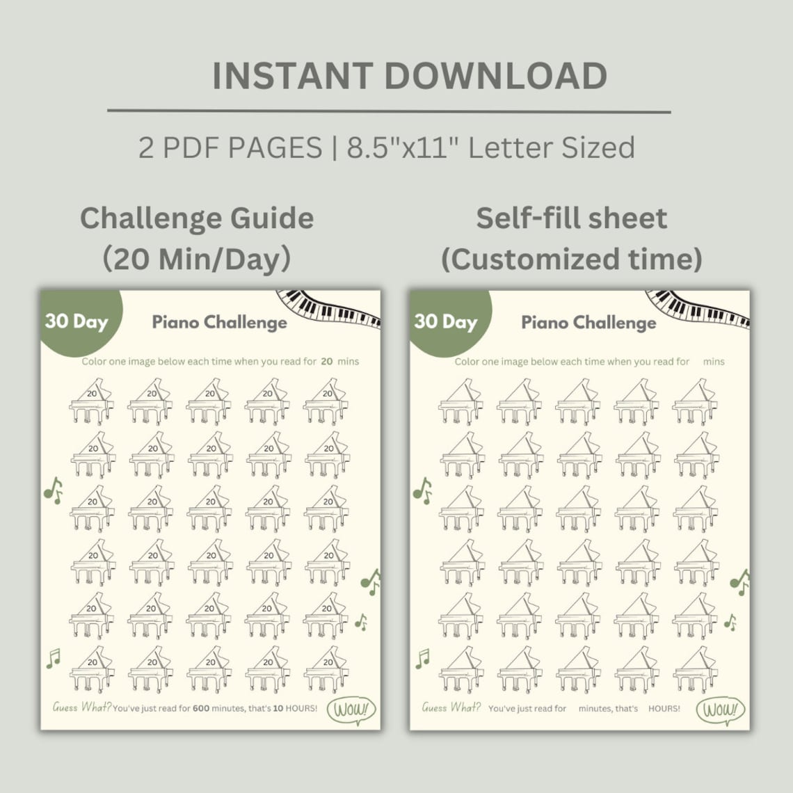 30 Day Piano Challenge Printable Piano Practice Tracker Digital Planner ...