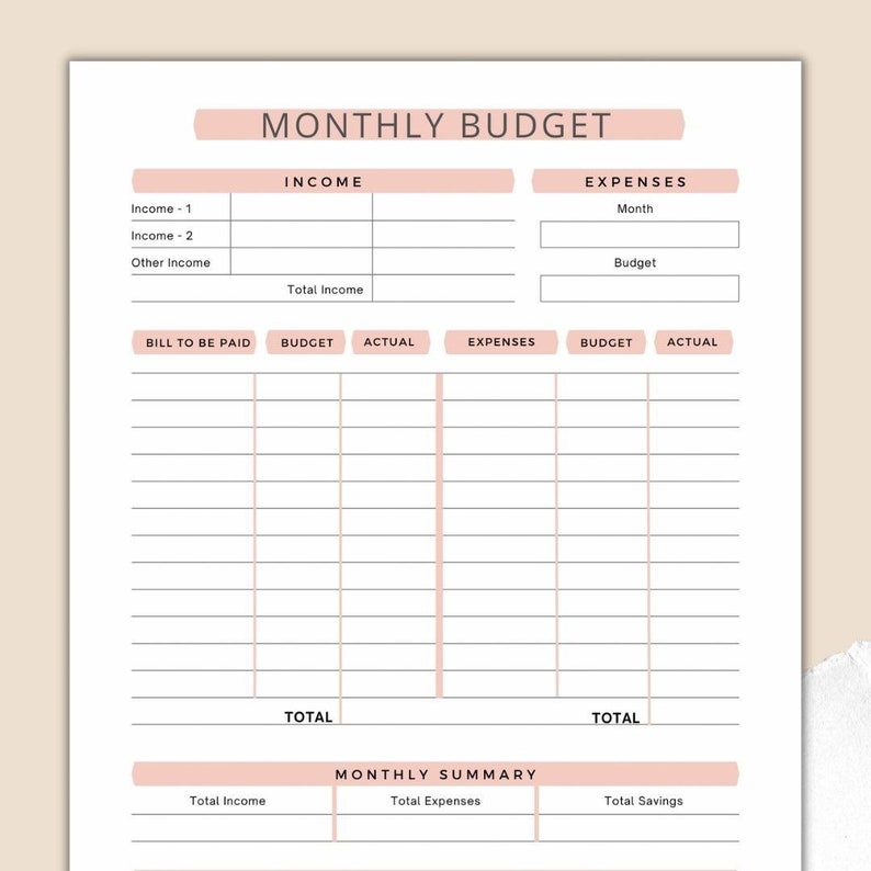 Monthly Budget Tracker Printable Spending Tracker Budget Planner Money ...