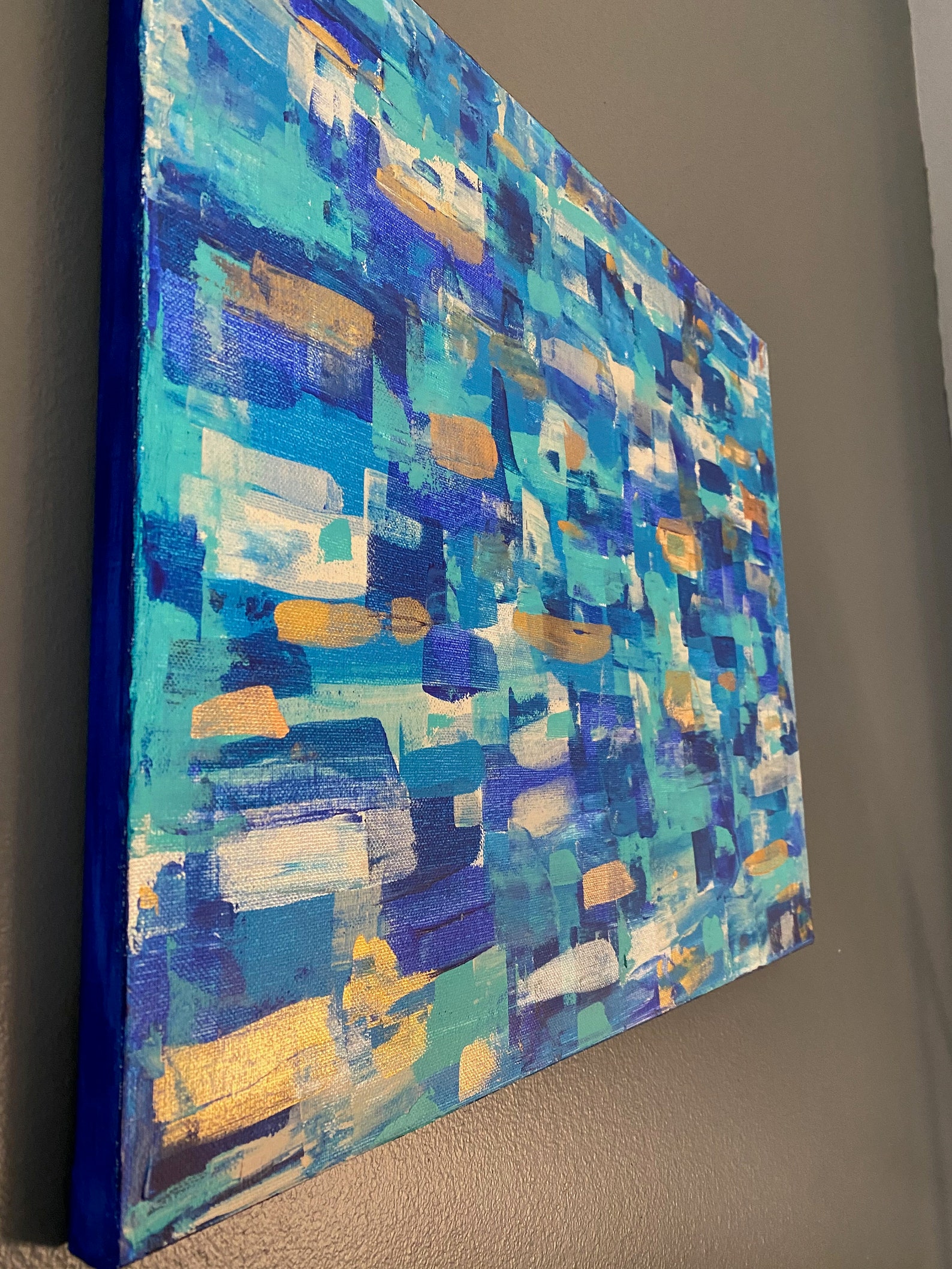 Pintura de arte abstracto azul y oro | Etsy