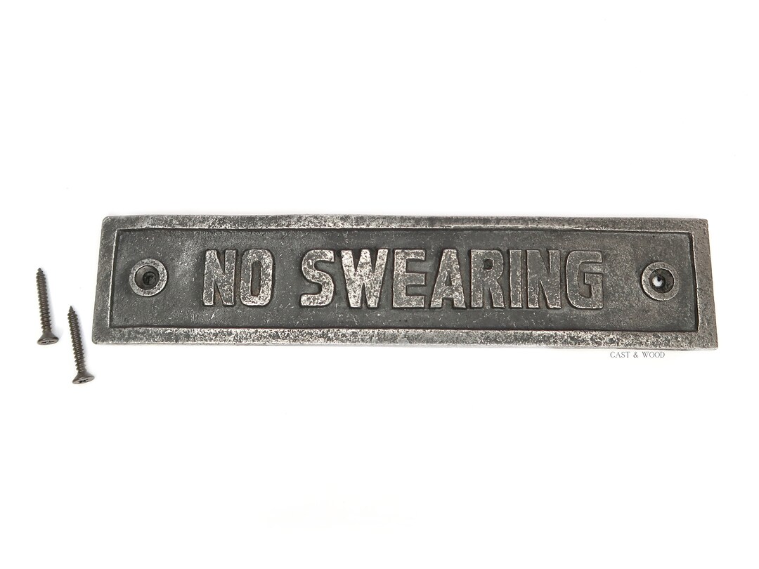 No Swearing Wall Plaque - Wall Mounted Sign - Antique Cast Iron - Gift ...
