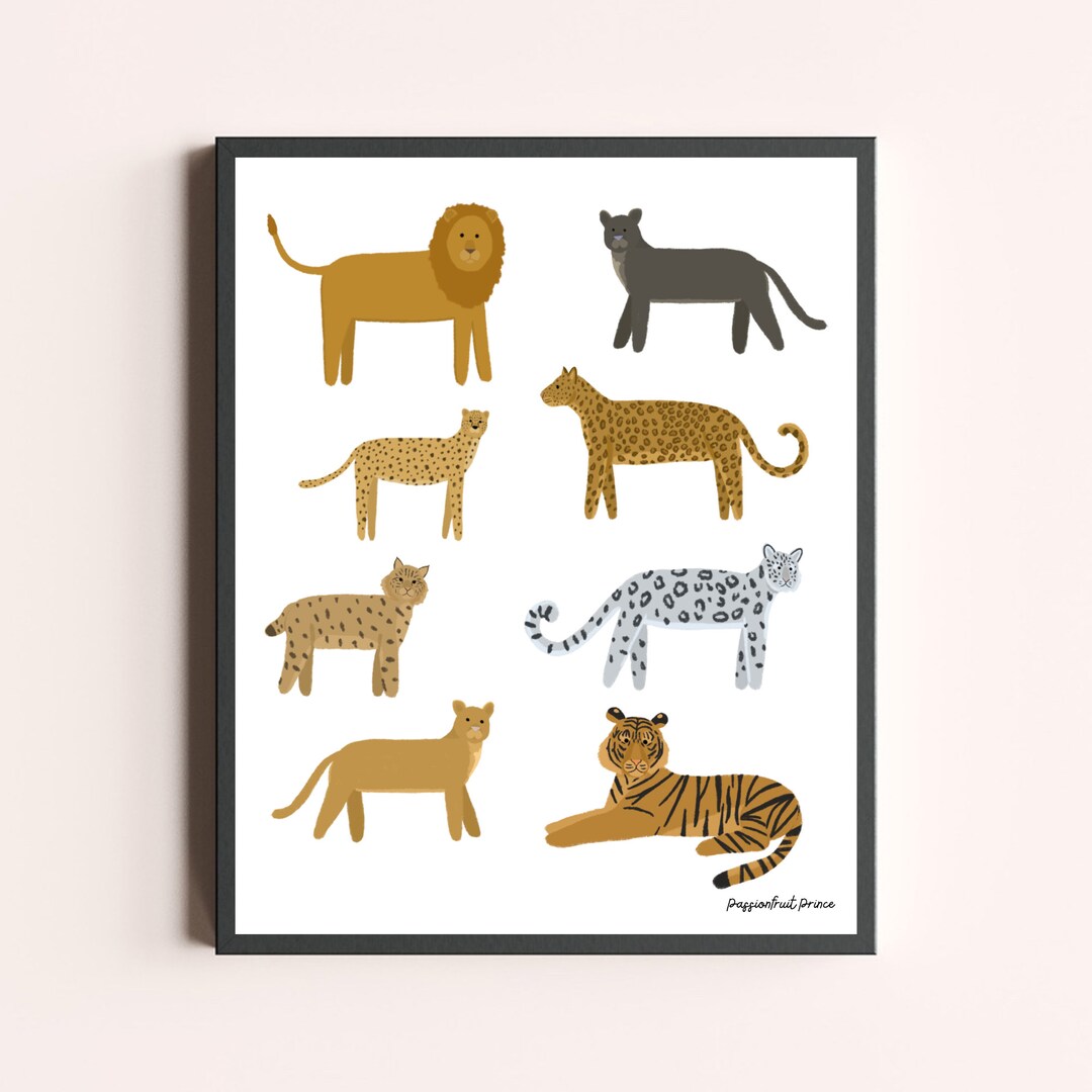 Big Cat Animal Art Print, Lion Print, Tiger Print, Safari Animal ...
