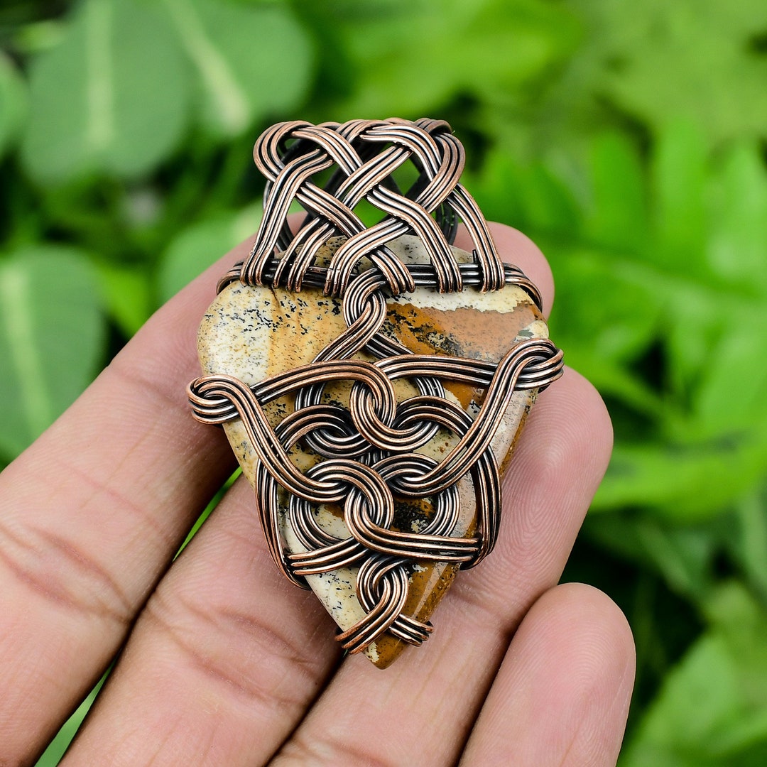 Psychedelic Design - Picture Jasper Pendant Copper Wire Wrapped Pendant ...
