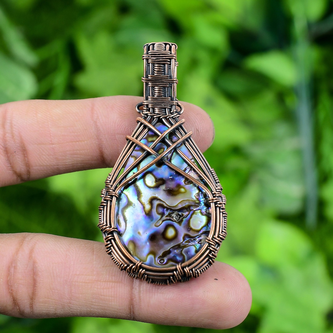 Abalone Shell Pendant Copper Wrapped Pendant Abalone Shell Gemstone ...