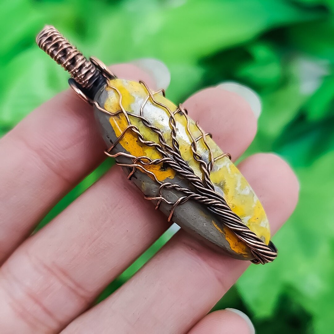 Tree of Life Bumble Bee Jasper Pendant Copper Wire Wrapped Pendant ...