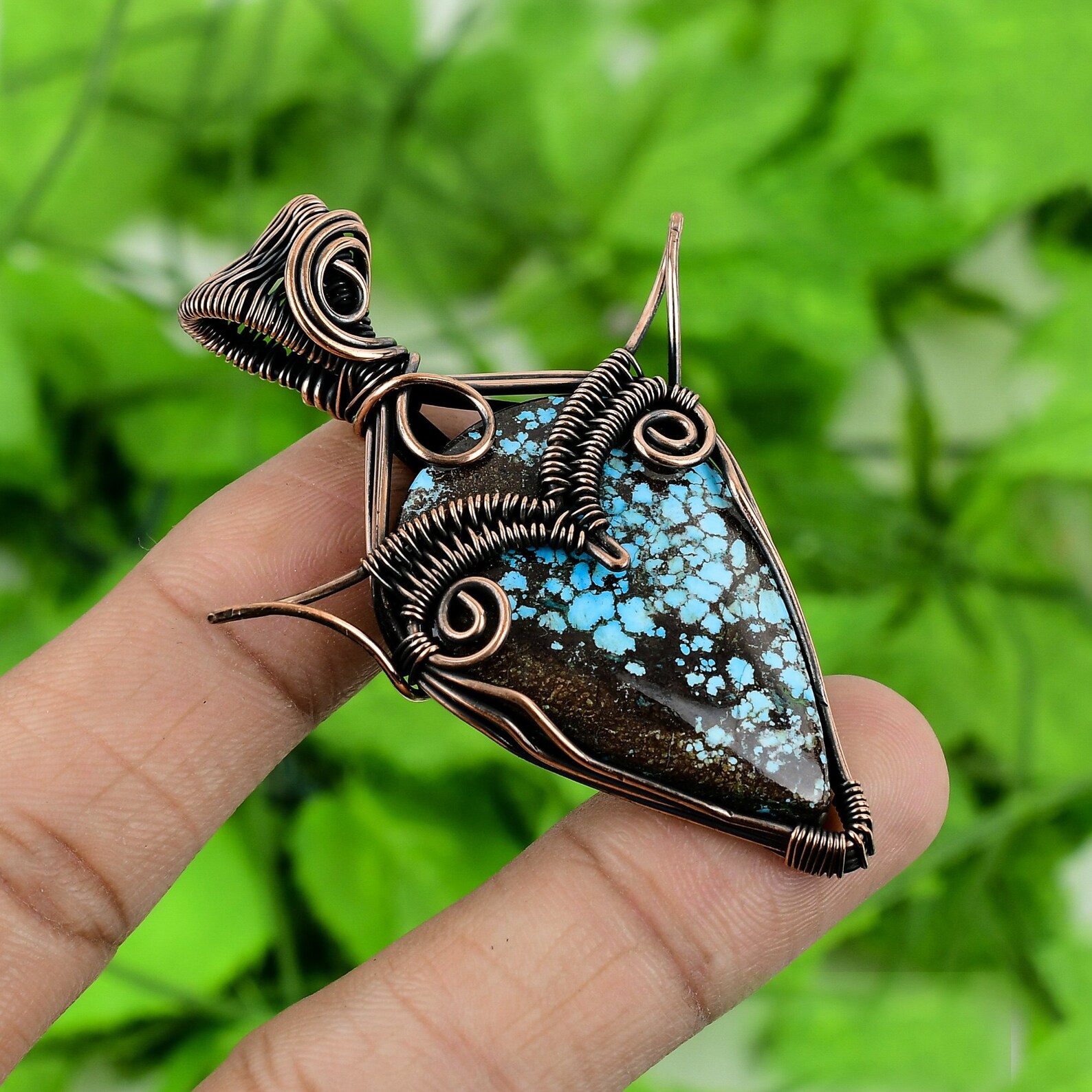Tibetan Turquoise Owl Face Pendant Copper Wire Wrapped Pendant ...