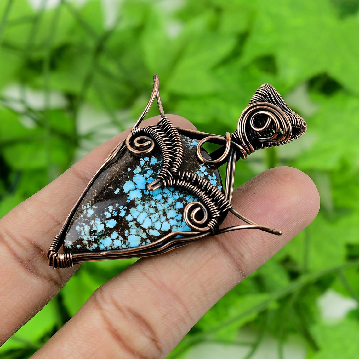 Tibetan Turquoise Owl Face Pendant Copper Wire Wrapped Pendant ...
