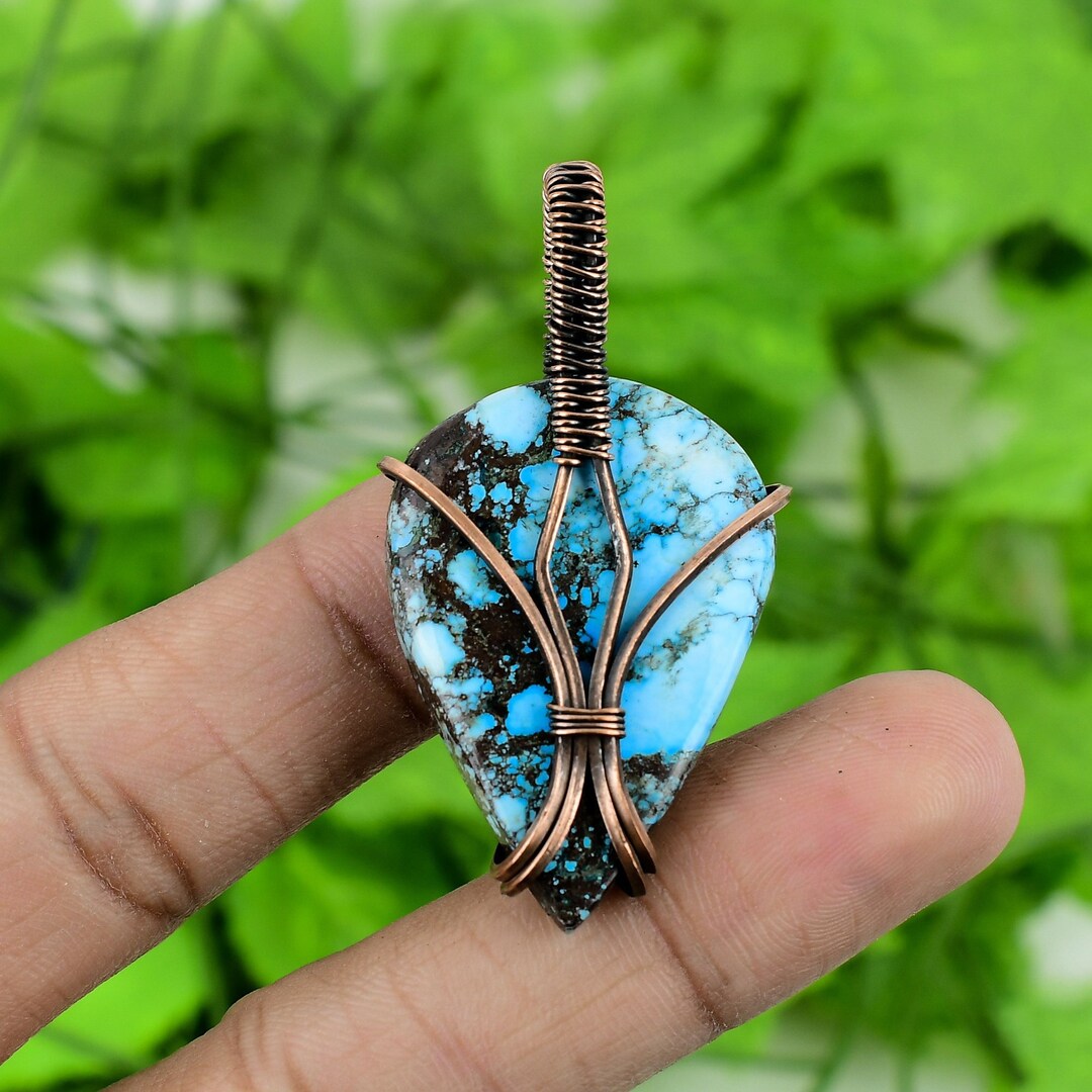 Tibetan Turquoise Pendant Copper Wire Wrapped Pendant Designer ...