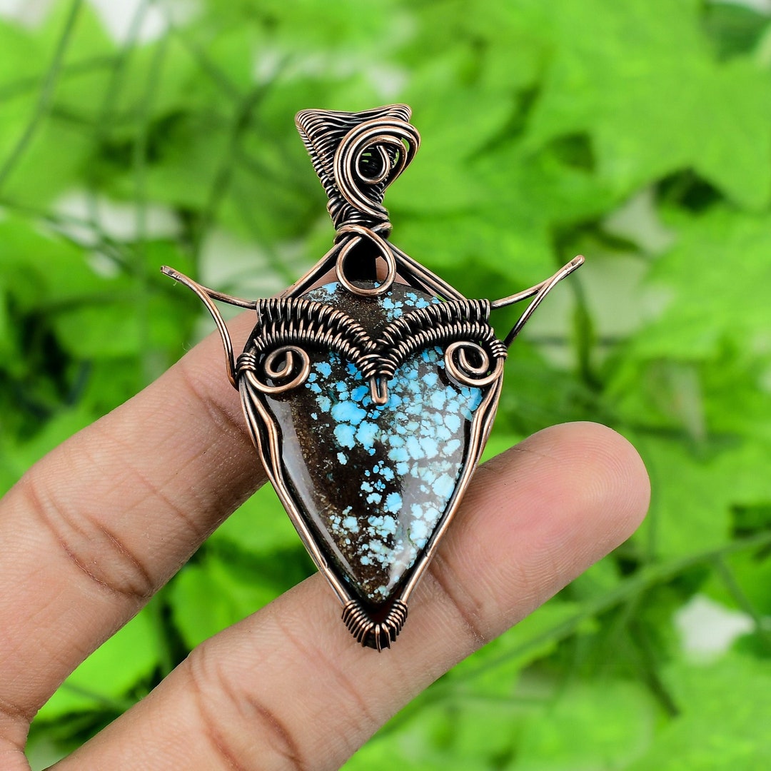 Tibetan Turquoise Owl Face Pendant Copper Wire Wrapped Pendant ...