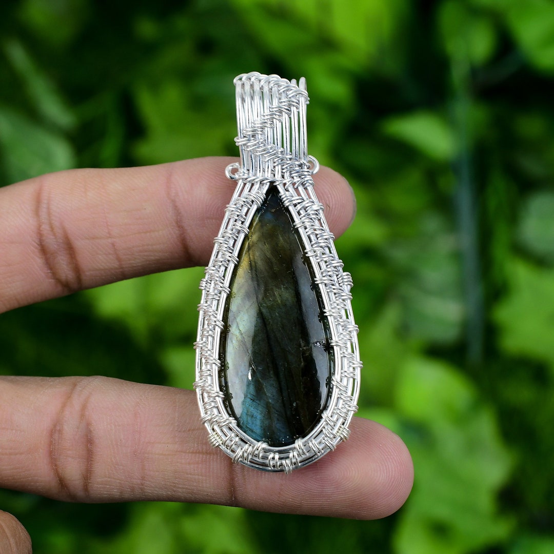 Labradorite Pendant Silver Wire Wrapped Pendant Labradorite Gemstone ...