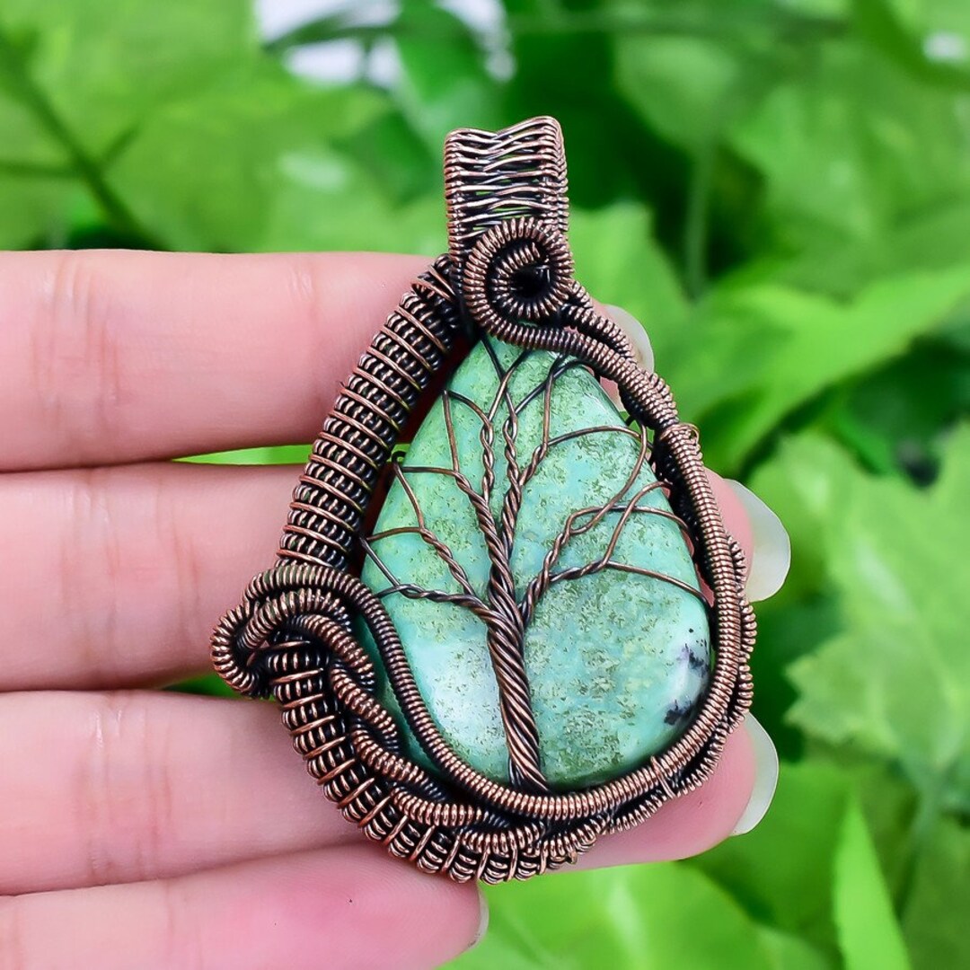 Tree of Life - Chrysoprase Pendant Copper Wire Wrapped Pendant ...