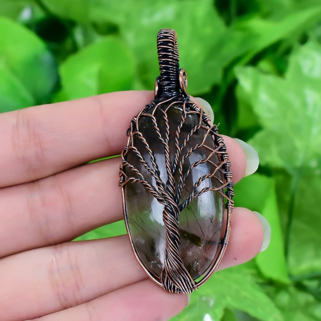 Tree of Life - Moss Prehnite Pendant Copper Wire Wrapped Pendant Moss ...