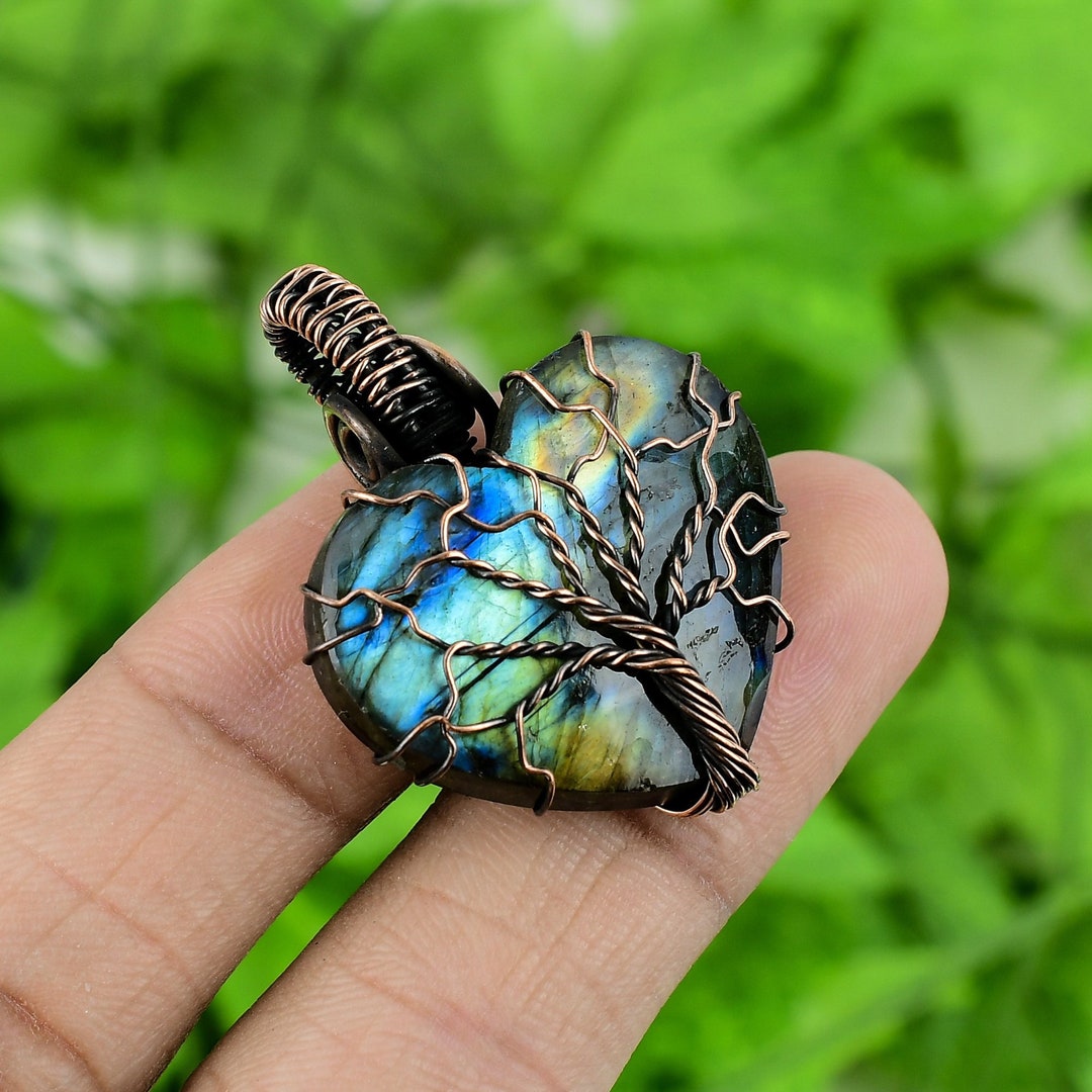 Labradorite Heart Pendant Tree of Life Pendant Copper Wire Wrapped ...