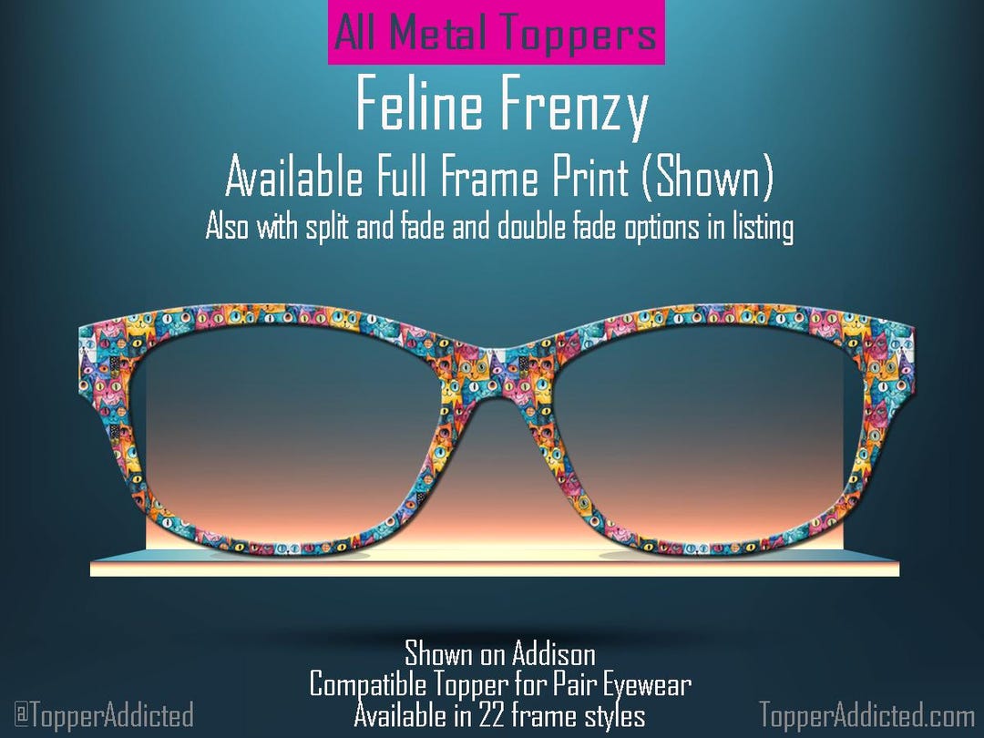 Feline Frenzy Pair Eyewear Compatible Magnetic Toppers – Colorful Cat ...