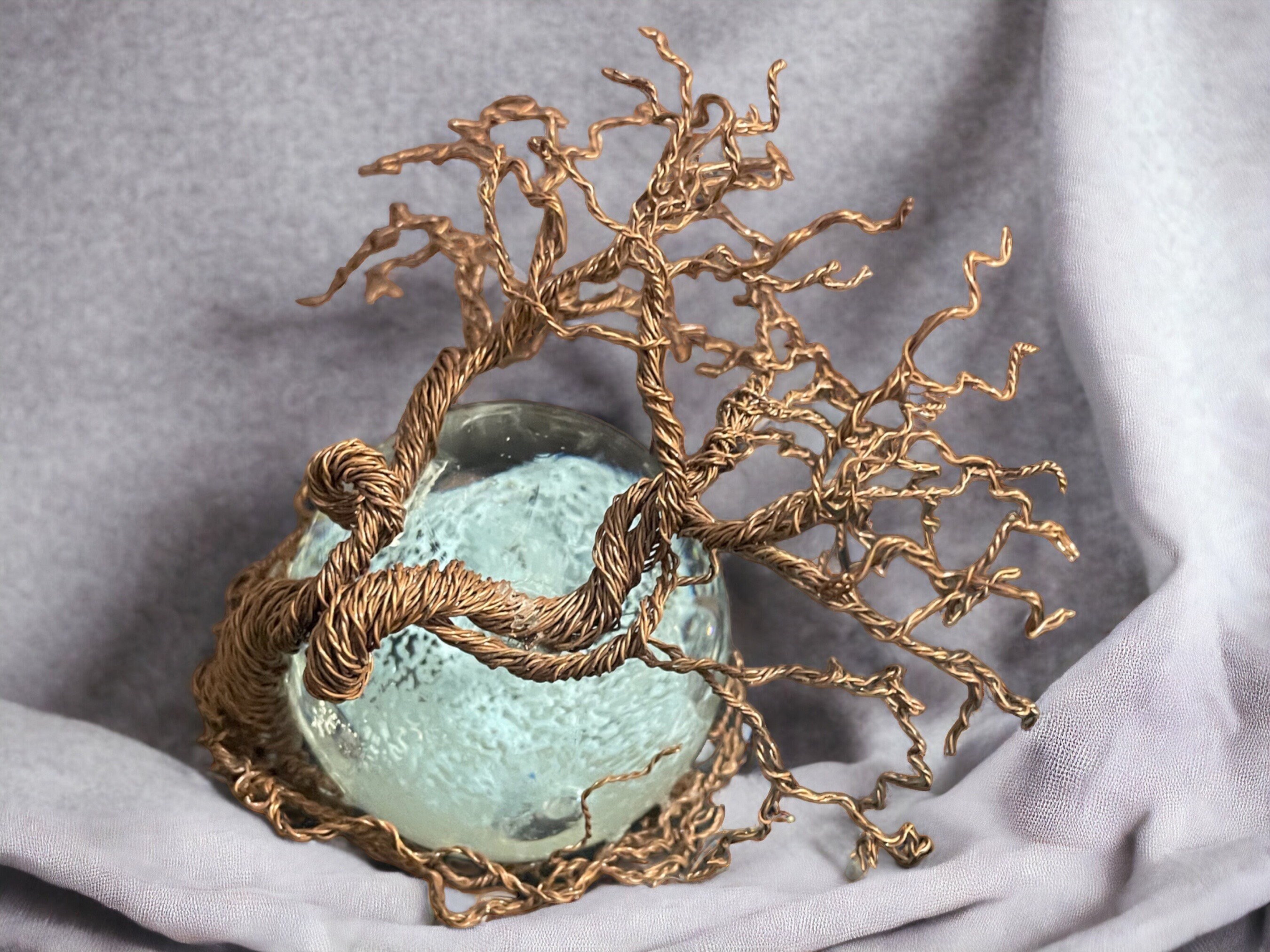 Twisted Wire Tree on Vintage Millrace Glass Crystal Paperweight, OOAK ...