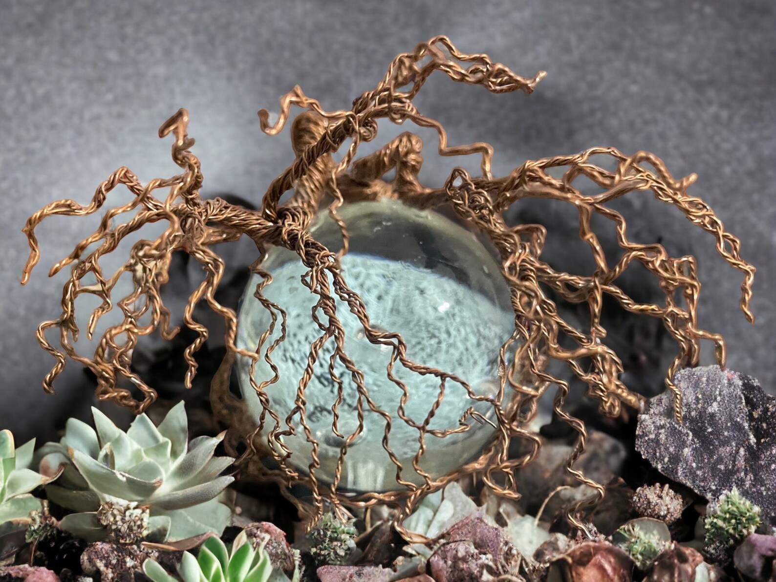 Twisted Wire Tree on Vintage Millrace Glass Crystal Paperweight, OOAK ...