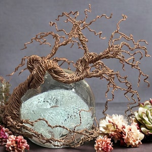 Twisted Wire Tree on Vintage Millrace Glass Crystal Paperweight, OOAK ...