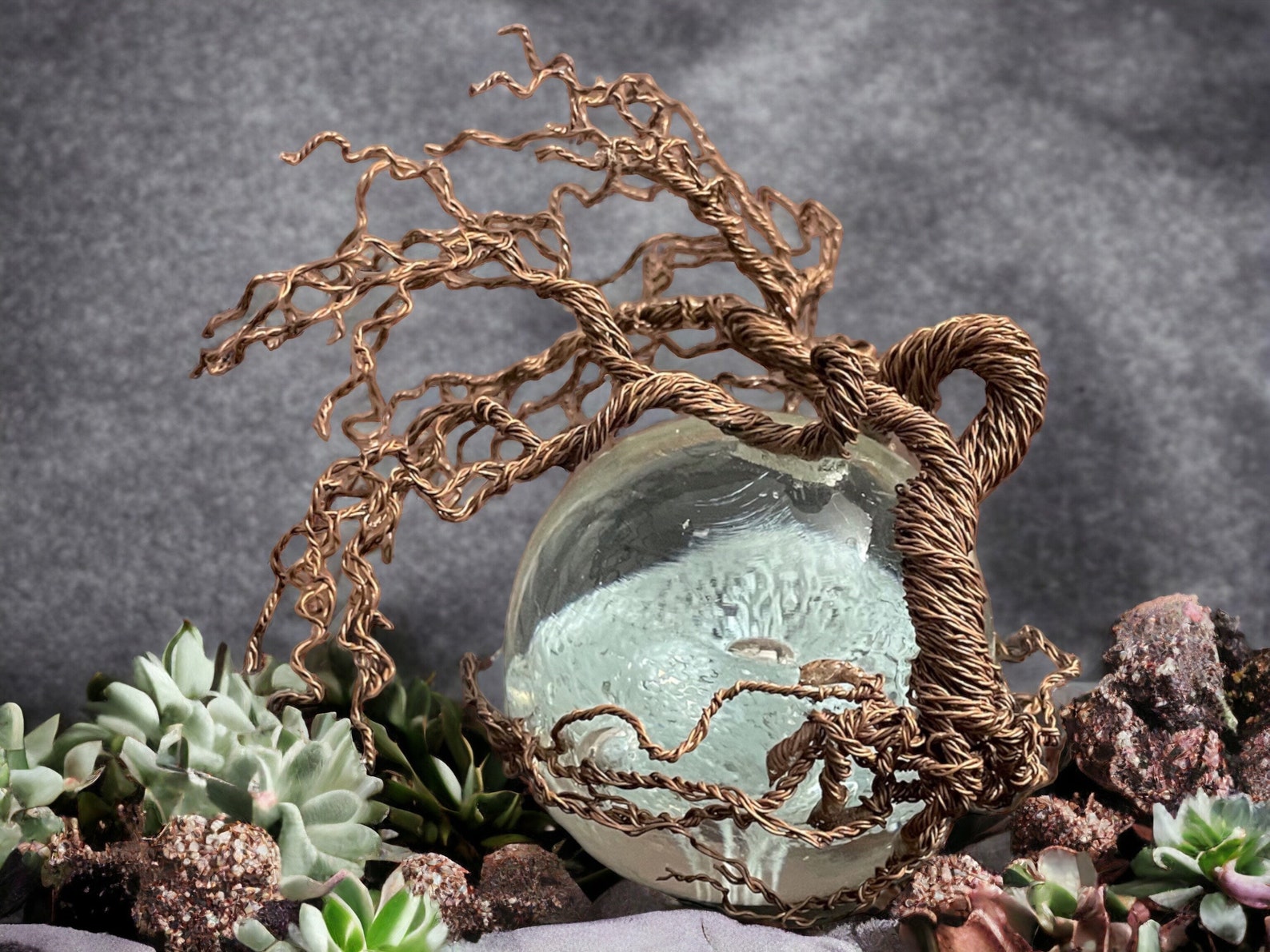 Twisted Wire Tree on Vintage Millrace Glass Crystal Paperweight, OOAK ...