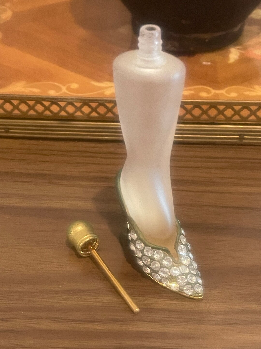 Unique Vintage Forest Glass Leg and Brass/green Patina High Heel Shoe ...