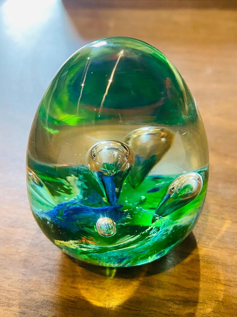 Egg Shape Green Blue Flower Paper Weight - Etsy