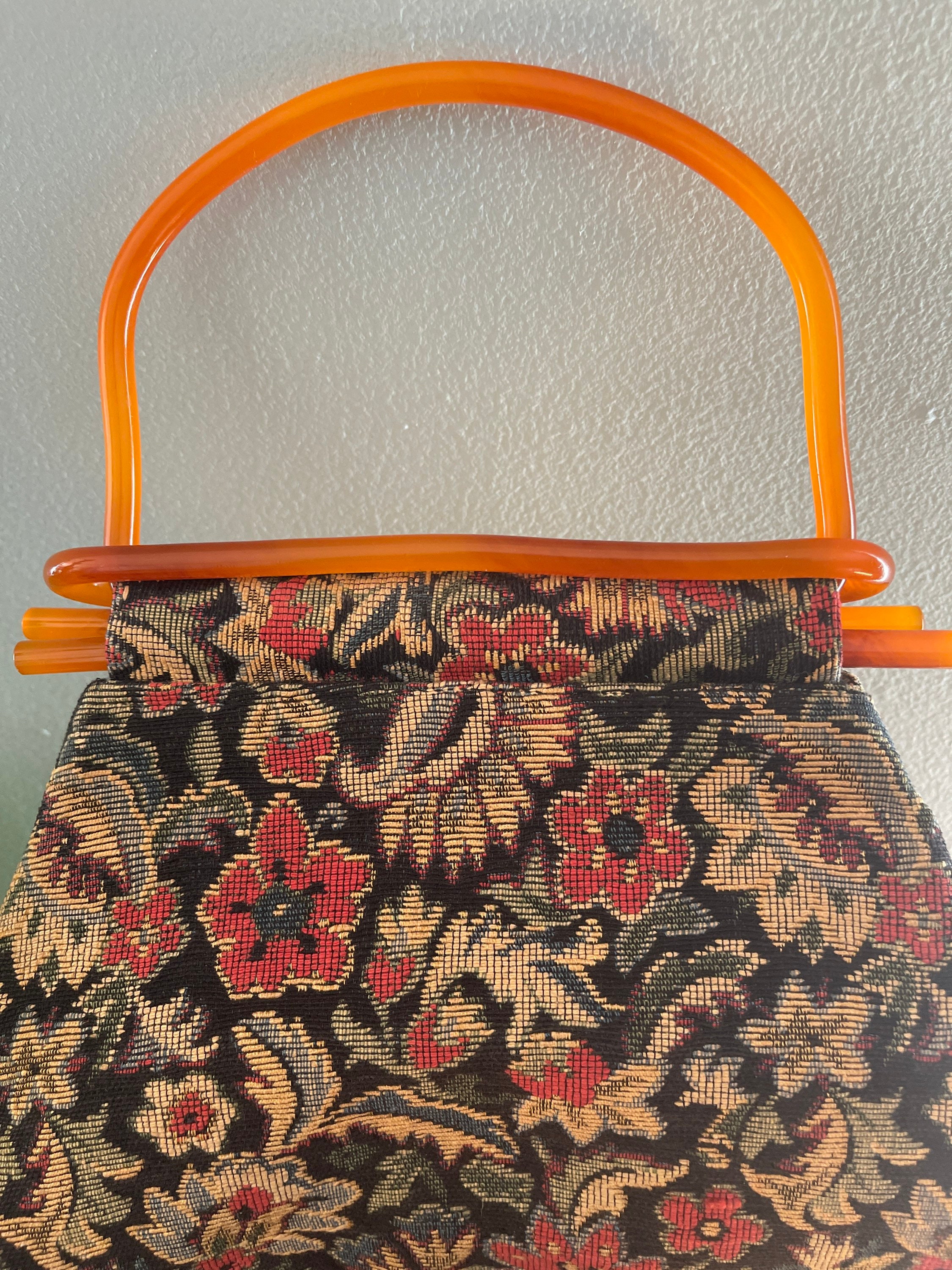 A Beautiful and Unique Vintage Tapestry Purse With a Lucite Handle ...