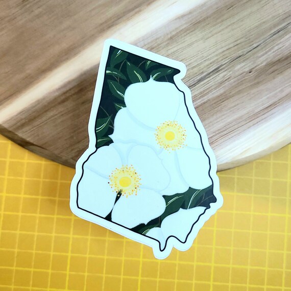 Georgia State Sticker Cherokee Rose Permanent Vinyl | Etsy