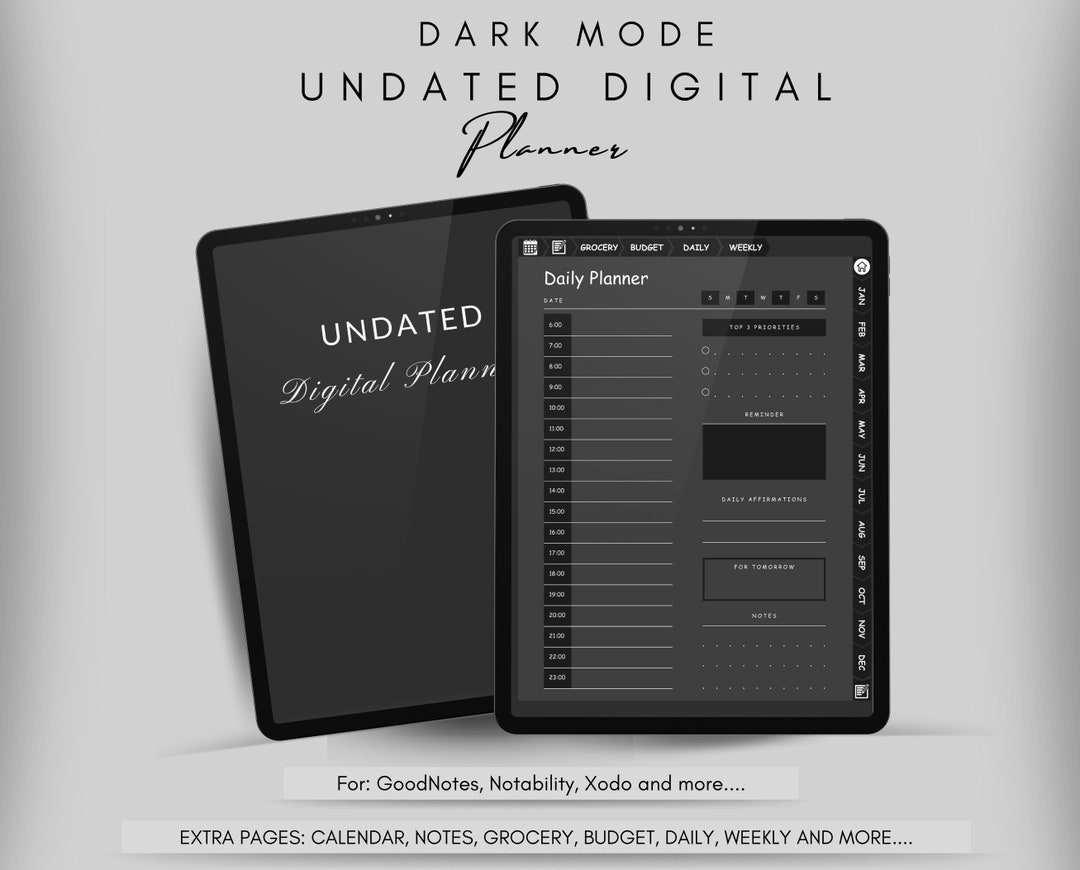 Undated Dark Mode Digital Planner for Goodnotes, Digital Planner ...
