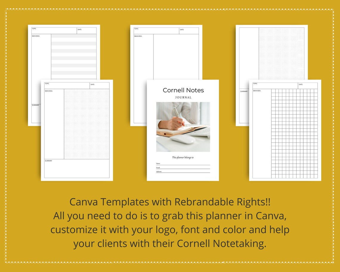 Editable Cornell Notes in Canva Canva Template Pack | Etsy