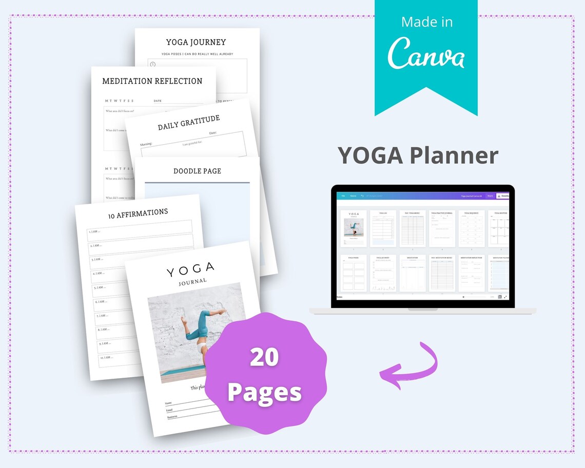 Editable Yoga Journal in Canva Canva Template Pack Yoga | Etsy