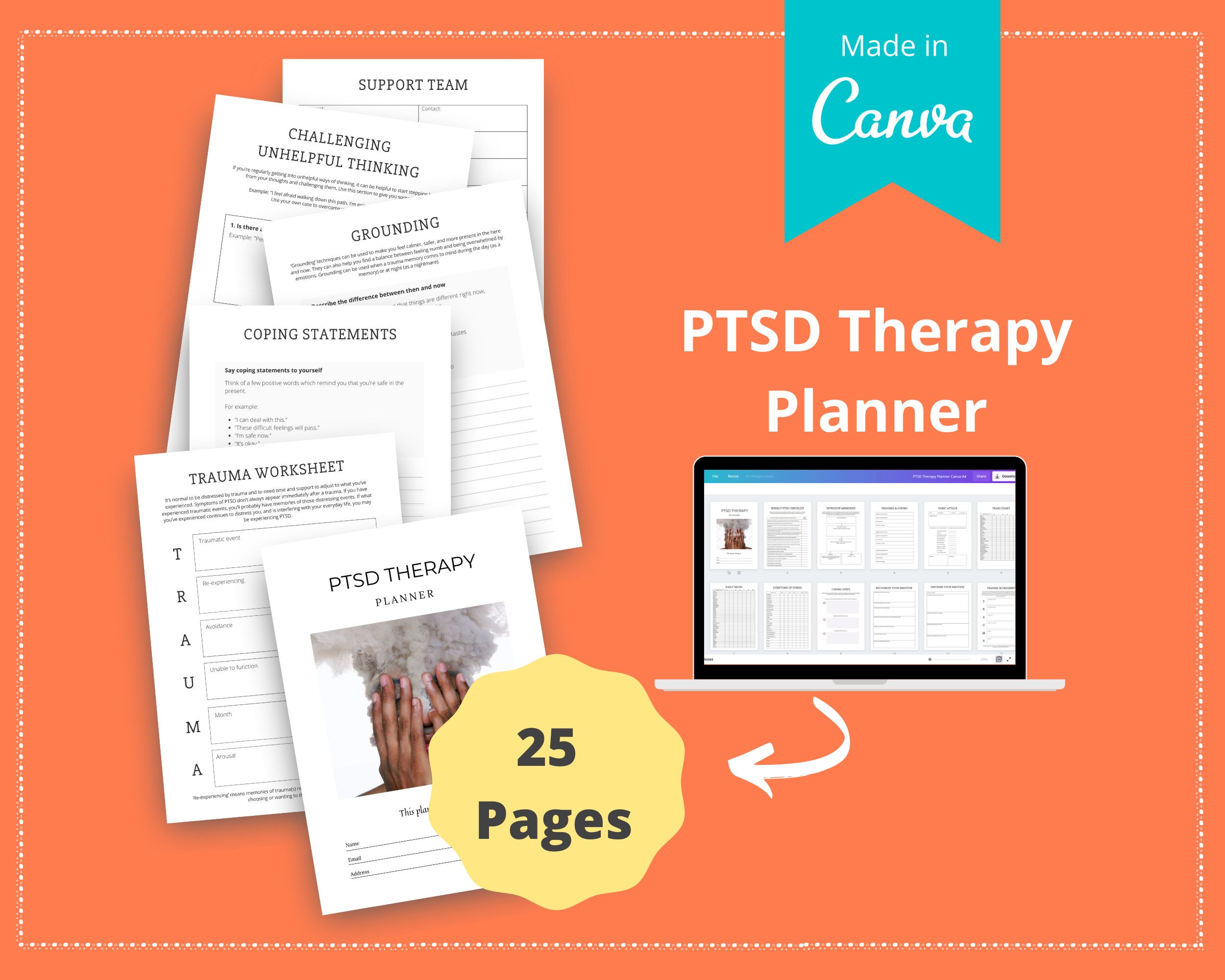 Editable PTSD Therapy Planner in Canva Canva Template Pack - Etsy UK