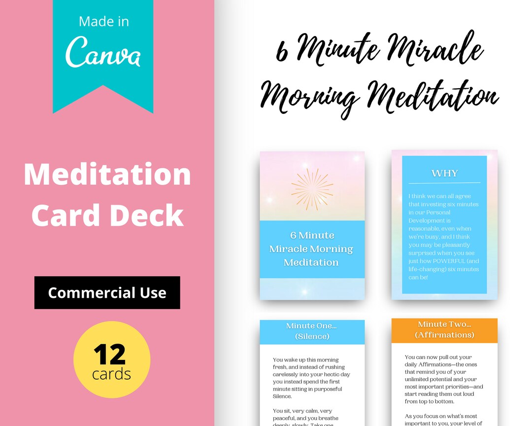 6 Minute Miracle Morning Meditation Prompts Editable 12 Card - Etsy