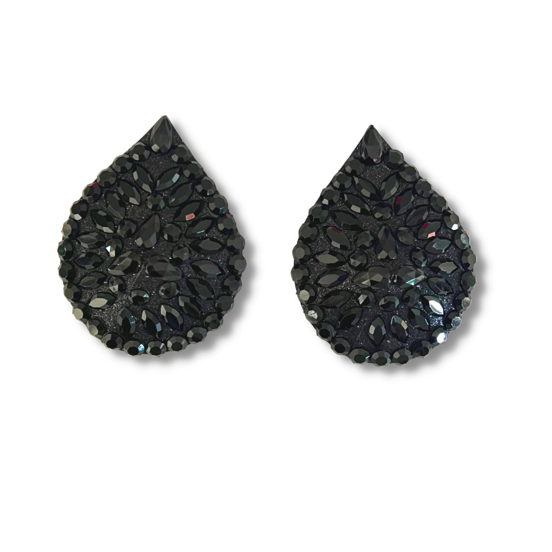 BLACK MAGIC Black Glitter and Gem Teardrop Nipple Pasty, Covers (2pcs ...