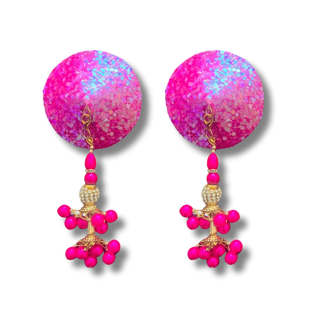 MARGOT Pink Glitter Nipple Pasties, Pasty (2pcs) With Removable Tassels ...