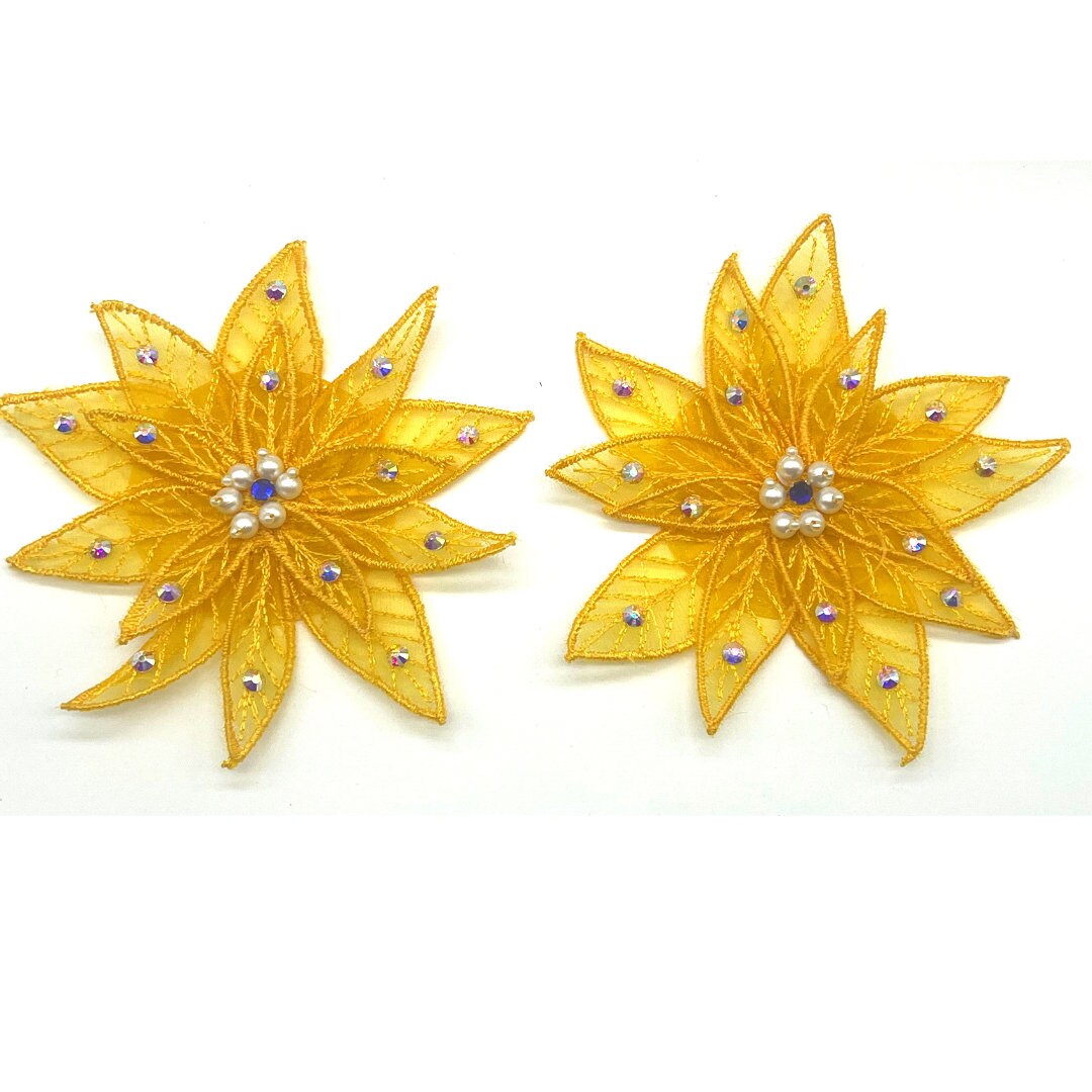LOVELACE Yellow Lace Flower With Crystals and Pearls Nipple Pasty ...