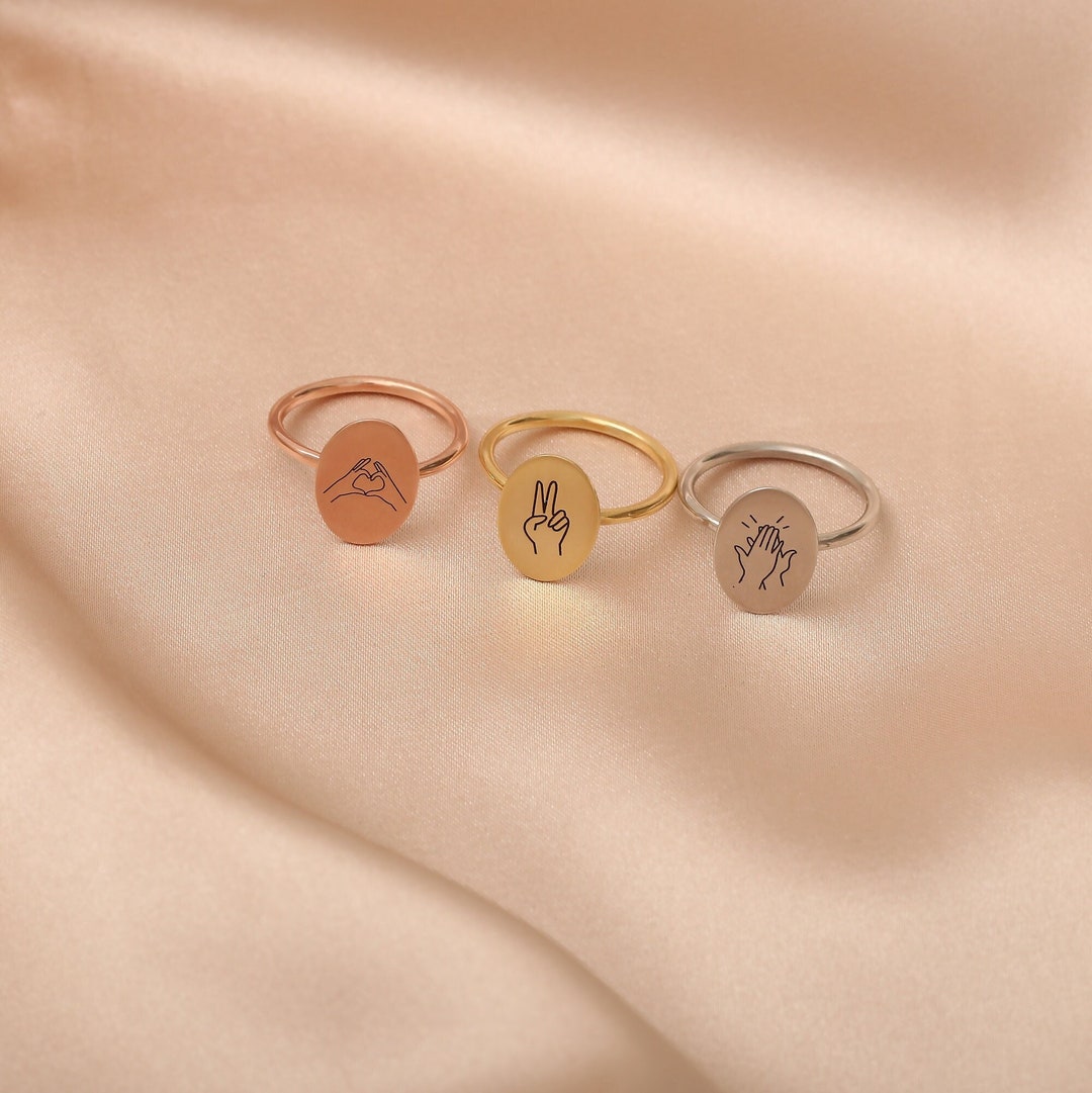Custom Hand Gesture Ring, Hand Sign Ring, Sign Language, Customized ...