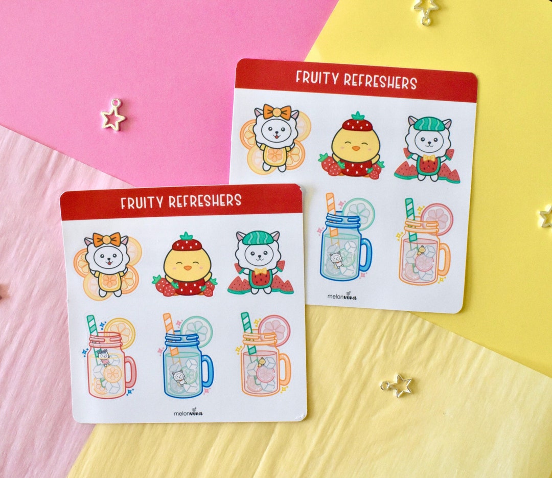 Fruity Refresher Sticker Sheet | Summer Fruits | Fruit Animal Sticker ...