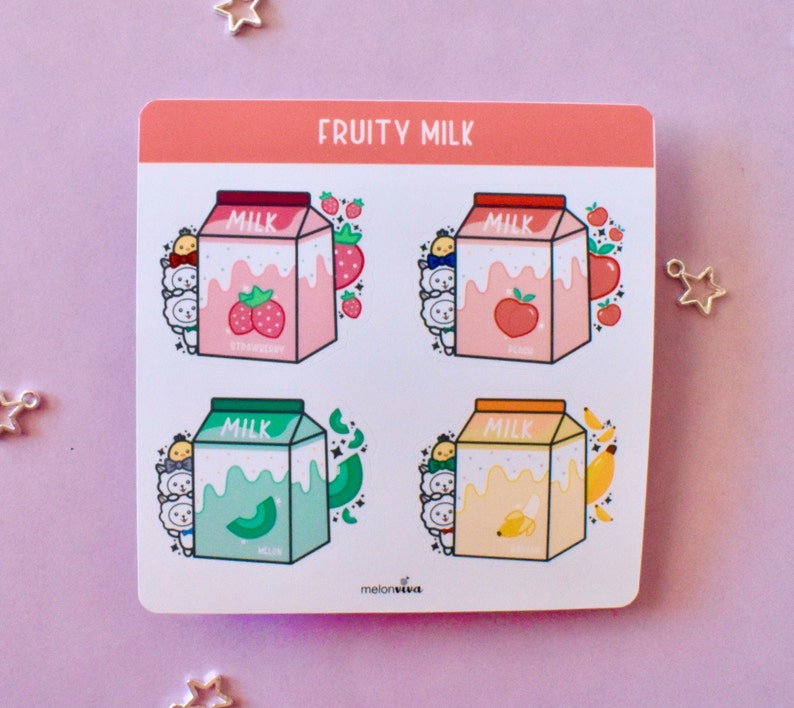 Kawaii Pastel Milk Sticker Sheet | Bujo Planner Stickers - Etsy