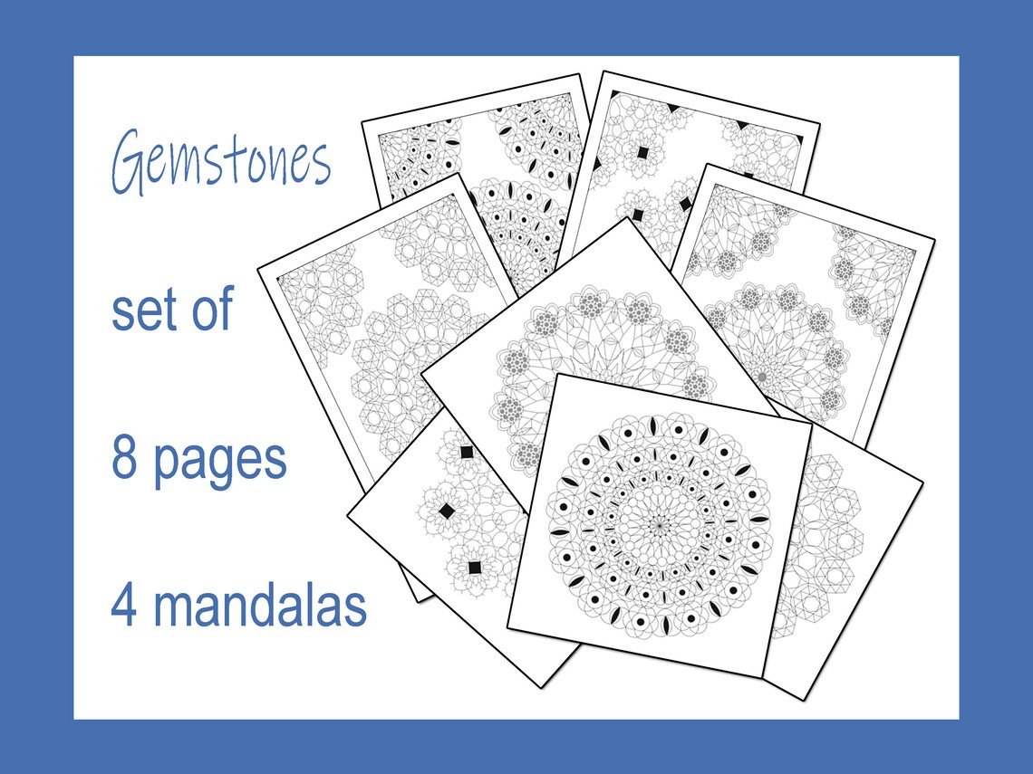 Mandala 8 Coloring Page 4 Mandalas for Coloring Gemstone - Etsy