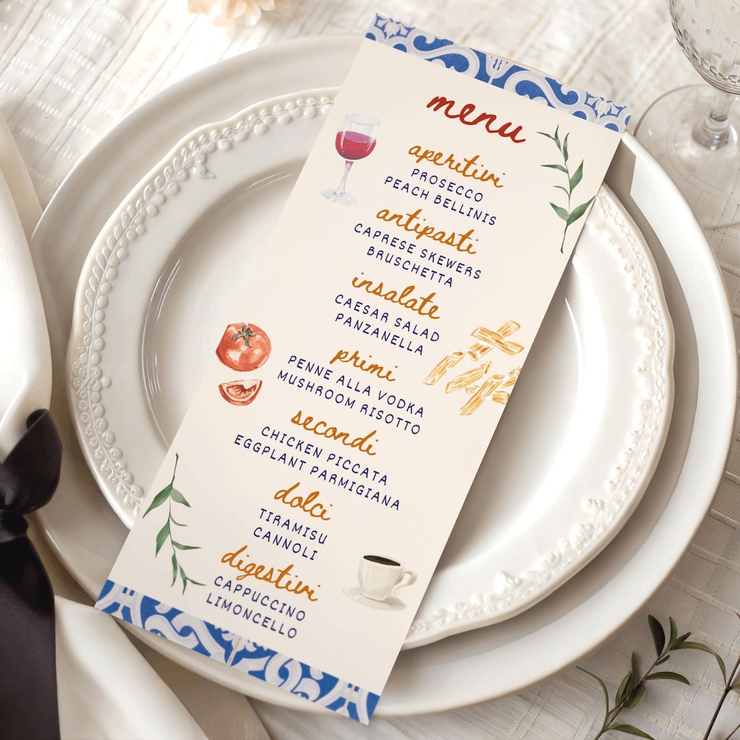 Italian Summer Dinner Menu Card 4x9 | Italy Themed Colorful Wedding ...