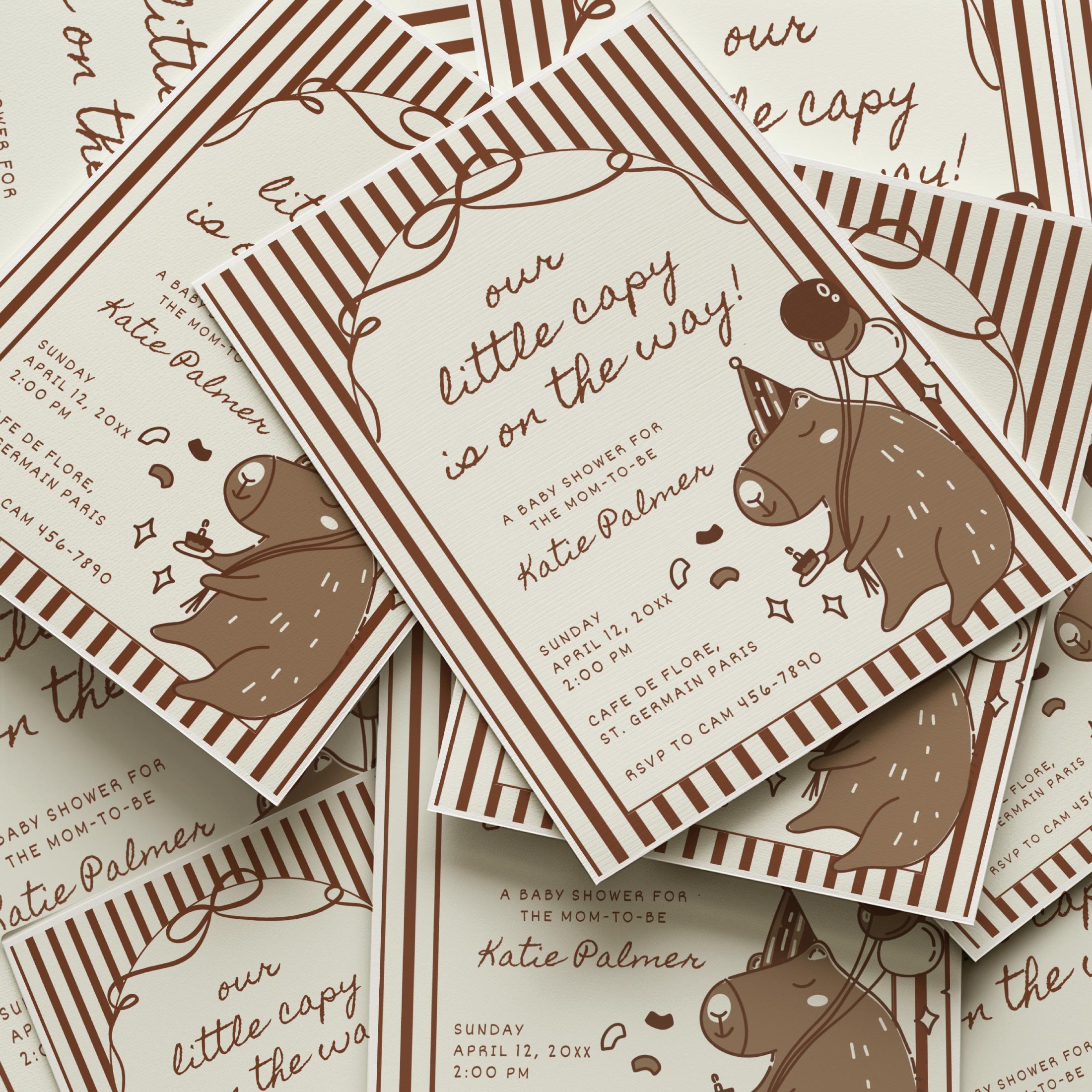 Capybara Baby Shower Invite | Capybara Gender Reveal Baby Sprinkle ...