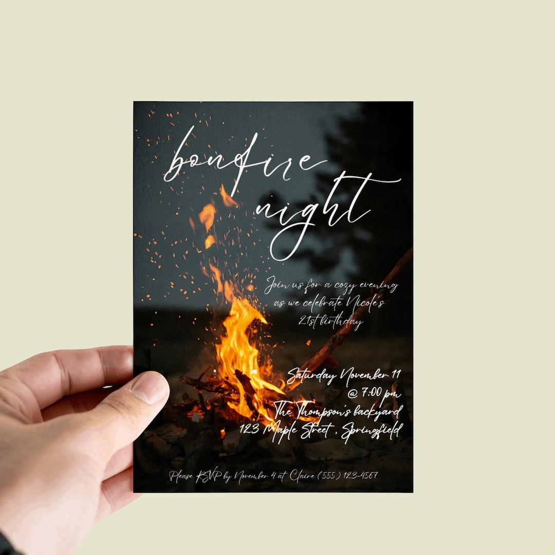 Birthday Bonfire Invitation Template Campfire Canva Digital Party ...