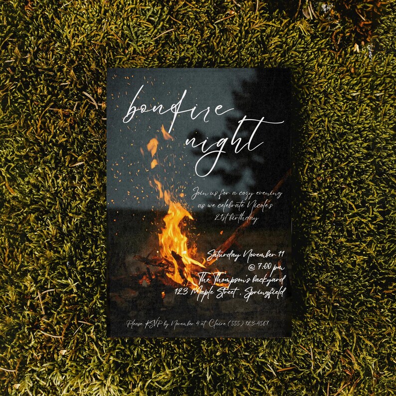 Birthday Bonfire Invitation Template Campfire Canva Digital Party ...