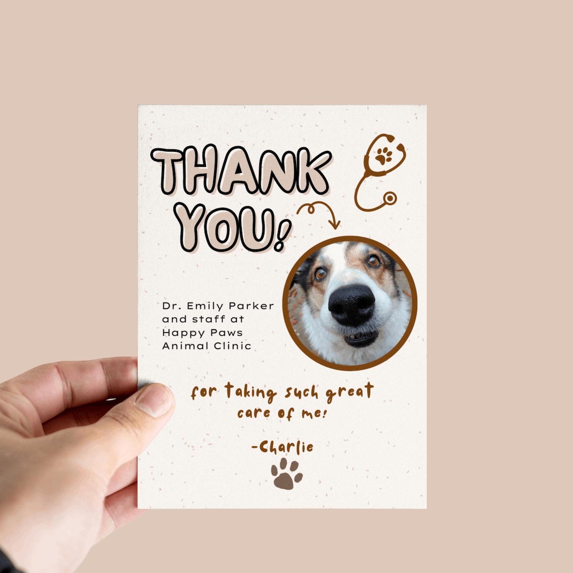 Veterinarian Thank You Card Template Vet Tech Thank You, Dog Cat Pet ...