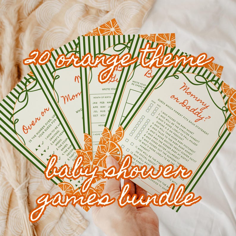 20 Orange Theme Baby Shower Games Bundle | Lemon Citrus Baby Sprinkle ...