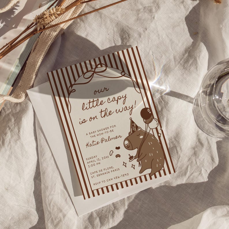 Capybara Baby Shower Invite | Capybara Gender Reveal Baby Sprinkle ...