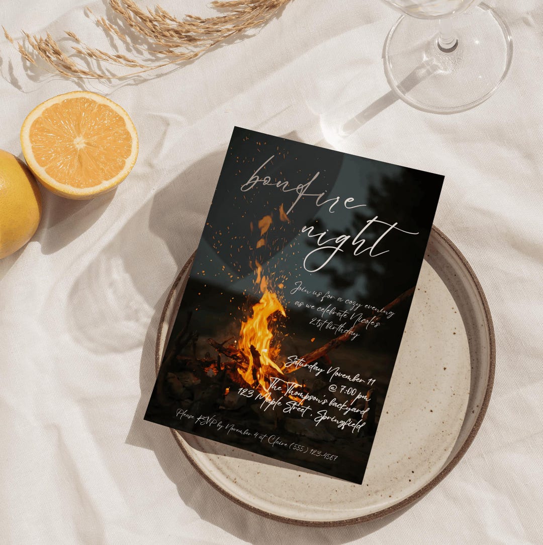 Digital Bonfire Birthday Invitation | Beach Bonfire Party Invite ...