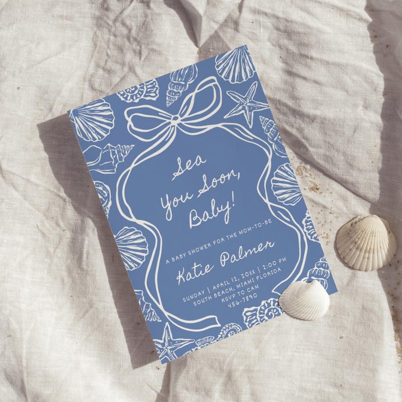 Sea You Soon Baby Shower Invite | Blue Coastal Baby Sprinkle | Beach ...