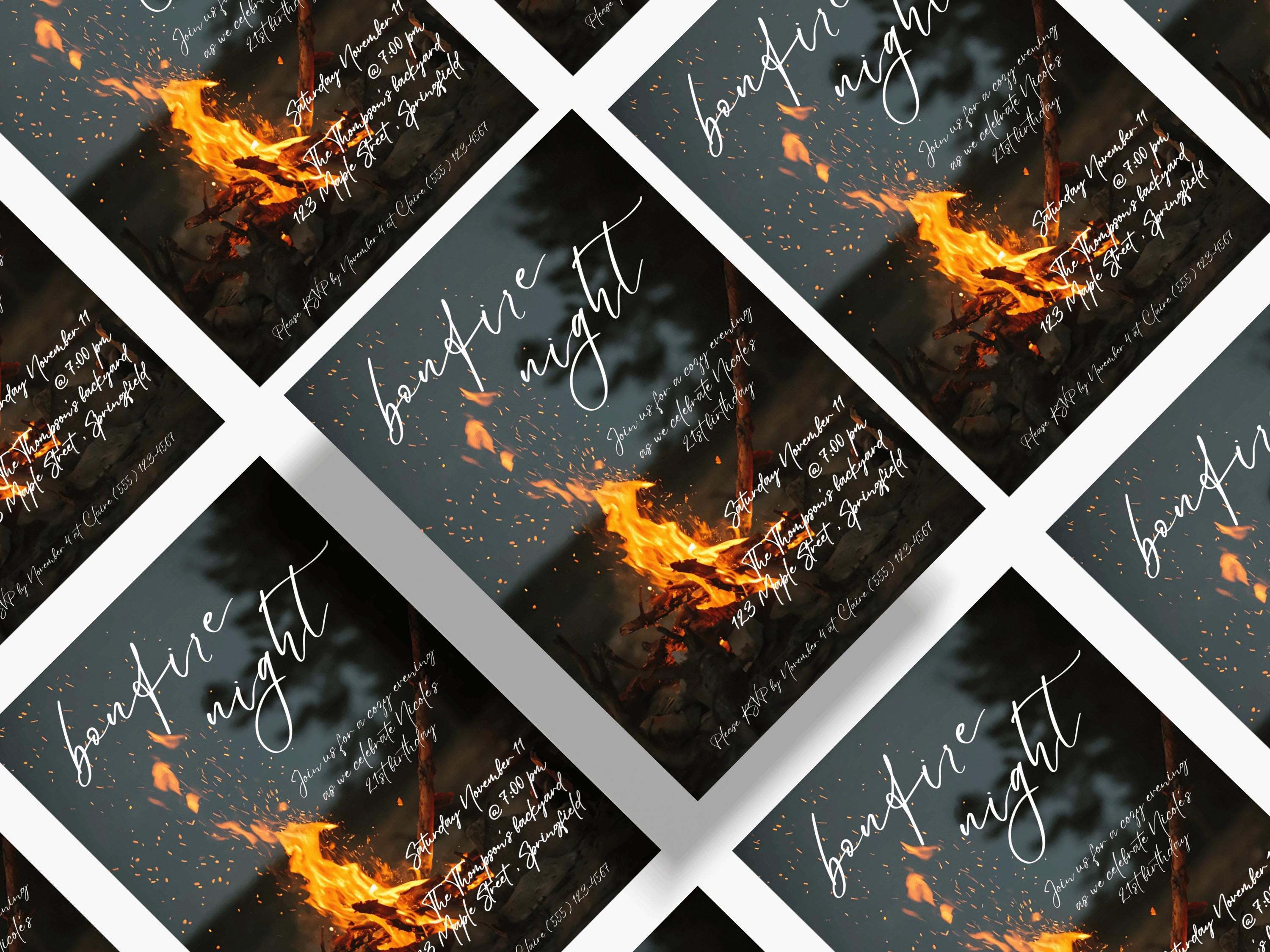 Digital Bonfire Birthday Invitation | Beach Bonfire Party Invite ...